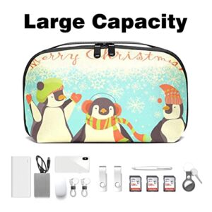 Travel Cord Organizer, Tech Organizer, Electronics Organizer, Cable Organizer Bag, Cute Cartoon Christmas Penguin