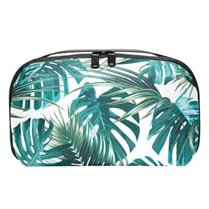 travel cord organizer, tech organizer, electronics organizer, cable organizer bag, green tropical plants modern vintage