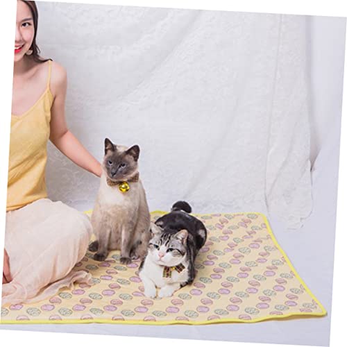 balacoo Silk Crate Breathable Travel Freeze Rest Portable Car Sleeping Puppy Self Yellow Dogs Pet Kitten Kennel Ice Seats House Cats Sofa Cooling Reusable and Mat S for Home Pad Washable