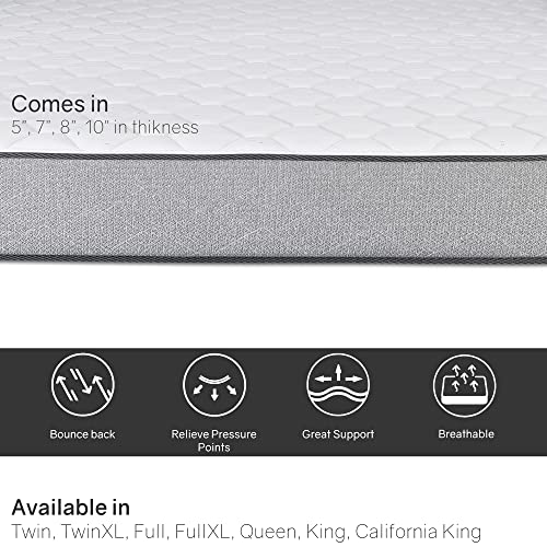 Wayton, Foam Mattress 5-Inch Medium Firm Tight top High Density Foam Mattrress, Full XL, White