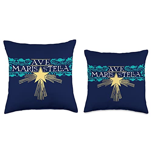 Happy Catholics Ave Maris Stella Catholic Women Blessed Mother Latin Mass Throw Pillow, 18x18, Multicolor