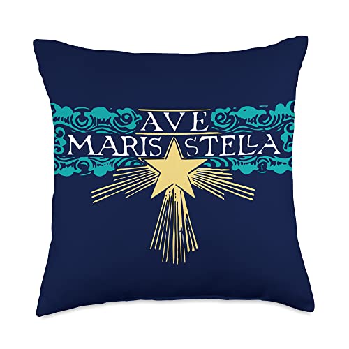 Happy Catholics Ave Maris Stella Catholic Women Blessed Mother Latin Mass Throw Pillow, 18x18, Multicolor