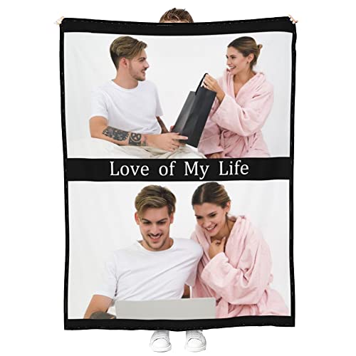 Thecooboy Custom Blanket with Photo Design Your Text Personalized Blankets Customized Gifts (2 Photo, 50"x30")