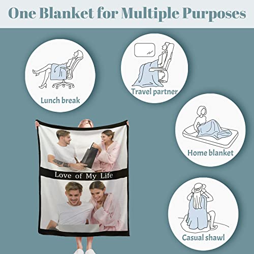 Thecooboy Custom Blanket with Photo Design Your Text Personalized Blankets Customized Gifts (2 Photo, 50"x30")