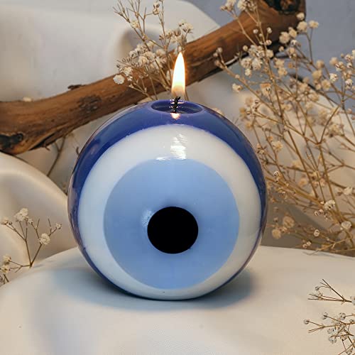 BCS Blue Evil Eye Candle - Nazar Home Decor - Handmade Unscented Premium Candles for Home & Office Vela Ojo Turco - 3.15 inches (Medium) Blue