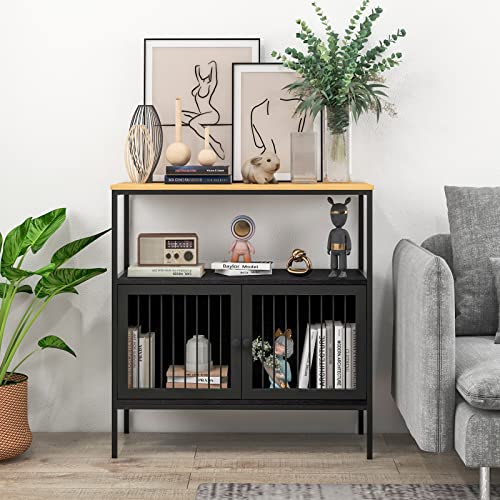 PETSITE Sideboard Buffet with Storage Cabinet & Shelves, Wooden Microwave Oven Stand with Metal Frame, Coffee Bar Station for Home Kitchen