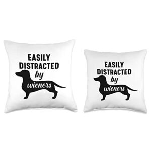 OnlineGNRLSTORE Easily Distracted by Wieners Funny Dog Dachshund Pet Lover Throw Pillow, 16x16, Multicolor