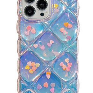 Qokey Compatible with iPhone 14 Pro Max Case 6.7",Cute Laser Gradual Bling Love Heart Glitter Clear+Translucent Card Soft Wave Frame Anti-Falling 3D Thick Shockproof Phone Cover(for 14 Pro Max 6.7")