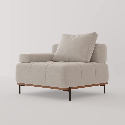 Acanva Convertible Modular Sectional Sofa, Mid-Century Modern Minimalist Free Combination U/L Shaped Reversible Couch for Living Room, Single Chair, Beige