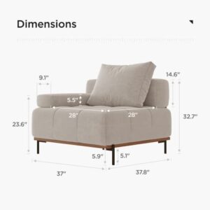 Acanva Convertible Modular Sectional Sofa, Mid-Century Modern Minimalist Free Combination U/L Shaped Reversible Couch for Living Room, Single Chair, Beige