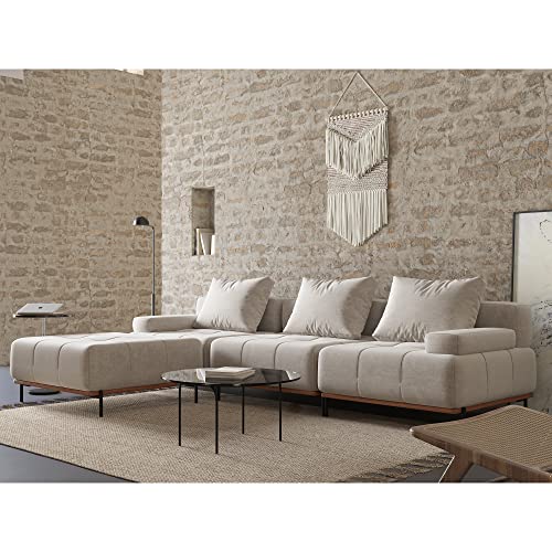 Acanva Convertible Modular Sectional Sofa, Mid-Century Modern Minimalist Free Combination U/L Shaped Reversible Couch for Living Room, Single Chair, Beige