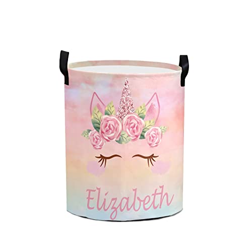 Custom Unicorn Laundry Basket with Name Personalized Baby Laundry Hampers Customized Dirty Clothes Hamper for Boys Girls Collapsible Storage Basket with Handle for Living Room Bedroom