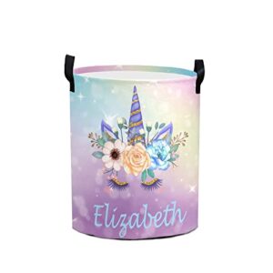 Custom Unicorn Laundry Basket with Name Personalized Baby Laundry Hampers Customized Dirty Clothes Hamper for Boys Girls Collapsible Storage Basket with Handle for Living Room Bedroom