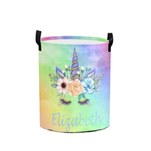 Custom Unicorn Laundry Basket with Name Personalized Baby Laundry Hampers Customized Dirty Clothes Hamper for Boys Girls Collapsible Storage Basket with Handle for Living Room Bedroom