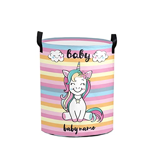 Custom Unicorn Laundry Basket with Name Personalized Baby Laundry Hampers Customized Dirty Clothes Hamper for Boys Girls Collapsible Storage Basket with Handle for Living Room Bedroom