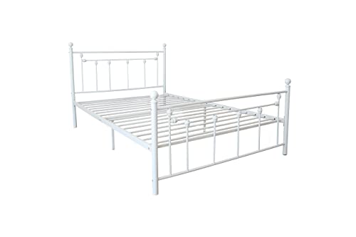 Anwickmak Twin Size Metal Bed Frame with Headboard and Footboard/No Box Spring Needed Mattress Foundation (White)