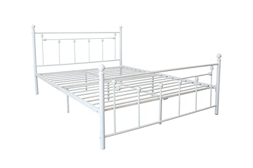 Anwickmak Twin Size Metal Bed Frame with Headboard and Footboard/No Box Spring Needed Mattress Foundation (White)