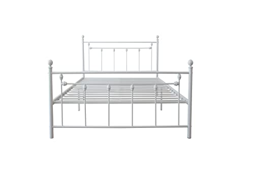 Anwickmak Twin Size Metal Bed Frame with Headboard and Footboard/No Box Spring Needed Mattress Foundation (White)