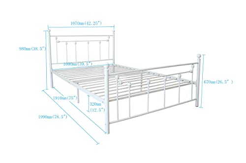 Anwickmak Twin Size Metal Bed Frame with Headboard and Footboard/No Box Spring Needed Mattress Foundation (White)