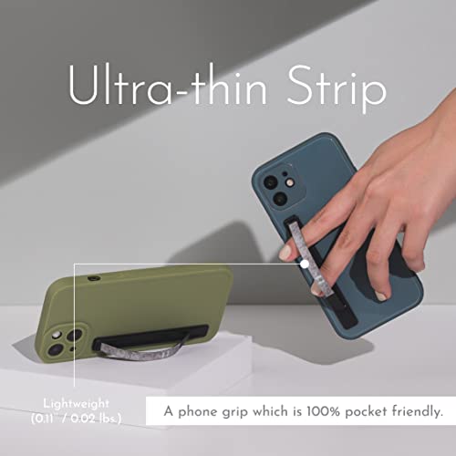 Swappable Ultra-Thin Phone Grip - Convertible Grip Holder Fits Most iPhone and Android Cases, Strap Holder Compatible with Wireless Chargers and Car Mounts - SleekStrip SleekGrip Essential