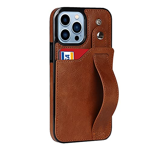 Phone Case Cover Compatible with iPhone 13 Pro Max Leather Wallet Phone Case Stand Wrist Strap Phone Case Adjustable Wrist Strap Phone Case Compatible with iPhone 13 Pro Max Bags Sleeves ( Color : Bro