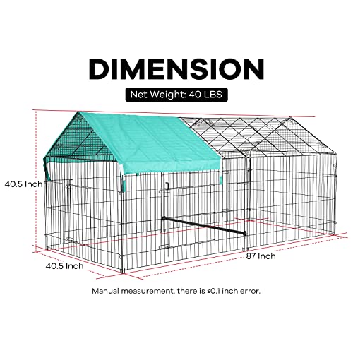 MGHH 87" x 40"Large Metal Chicken Coop Run Rabbit Enclosure Pen with Waterproof Cover Outdoor Backyard Farm Chicken Pen Cage Crate Pet Playpen Exercise Pen for Rabbit Duck Hen