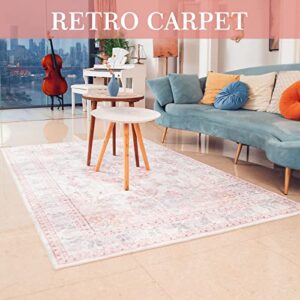 Auruge Area Rug - 5x7 Indoor Vintage Rugs Soft Fuzzy Shaggy Carpet Distressed Pink Accent Rug Non-Slip Non Shedding & Machine Washable Rug for Dining Room Living Room Bedroom Office