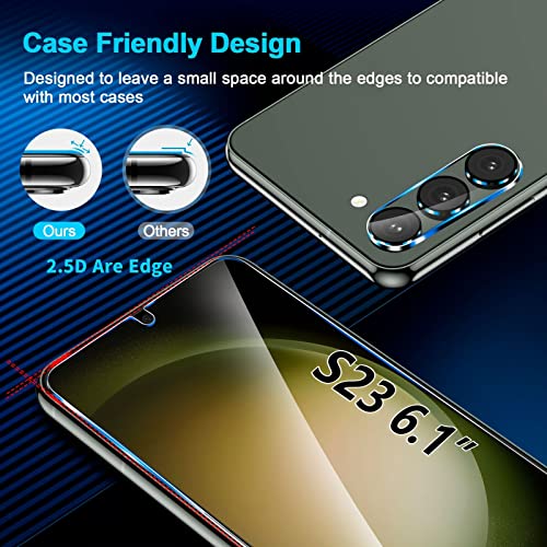 [3+3 Pack] for Samsung Galaxy S23 Screen Protector, 9H Tempered Glass, Ultrasonic Fingerprint Compatible, HD Clear Case Friendly for Samsung S23 Glass Screen Protector 5G