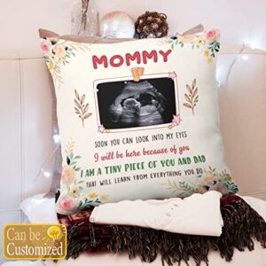 Personalized Square Pillow for New Mommy Mom to Be from The Baby Bump Pregnancy Gifts Soon You Can Look at Into My Eyes Custom Name & Photo Double Sided Sofa Couch Cushion On Birthday