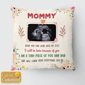 Personalized Square Pillow for New Mommy Mom to Be from The Baby Bump Pregnancy Gifts Soon You Can Look at Into My Eyes Custom Name & Photo Double Sided Sofa Couch Cushion On Birthday