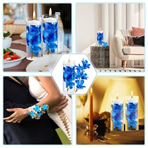 42 Pcs Blue Orchids Artificial Flower Vase Fillers for Floating Candles Wedding Table Centerpiece Blue Orchid and Unscented Floating Candles for Wedding Party Table Home Decoration