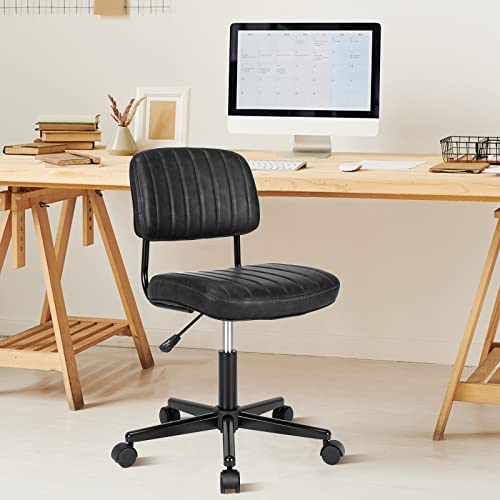 COSTWAY Leisure Home Office Chair, Armless PU Leather Swivel Task Chair, Height Adjustable Rolling Computer Desk Chair for Kids Teens Adults (Black)