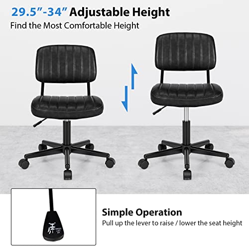 COSTWAY Leisure Home Office Chair, Armless PU Leather Swivel Task Chair, Height Adjustable Rolling Computer Desk Chair for Kids Teens Adults (Black)