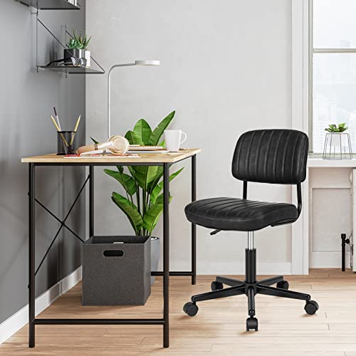 COSTWAY Leisure Home Office Chair, Armless PU Leather Swivel Task Chair, Height Adjustable Rolling Computer Desk Chair for Kids Teens Adults (Black)