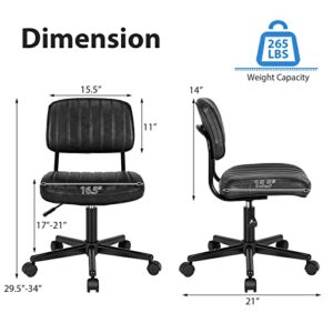 COSTWAY Leisure Home Office Chair, Armless PU Leather Swivel Task Chair, Height Adjustable Rolling Computer Desk Chair for Kids Teens Adults (Black)