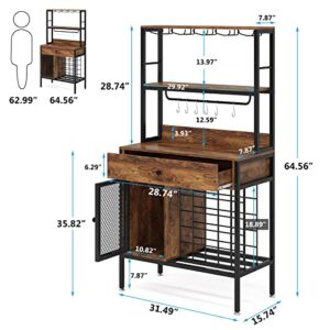 Litter Tree 32-Bottle Wine Rack, Freestanding Wine Bar Rack, Coffee Bar Cabinet with Glass Bottle Holder, Floor Liquor Wine Cabinet Wine Bakers Rack for Home Kitchen, Dining Room, Rustic Brown