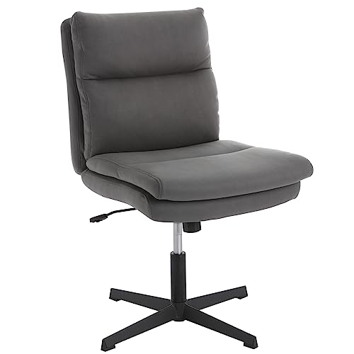 LUCKWIND Armless Home Office Desk Chair No Wheels, Modern Double Padded Ergonomic Vanity Chair, Mid-Back Height Adjustable Cushioned Swivel Task Chairs, Wide Seat (Dark Grey)