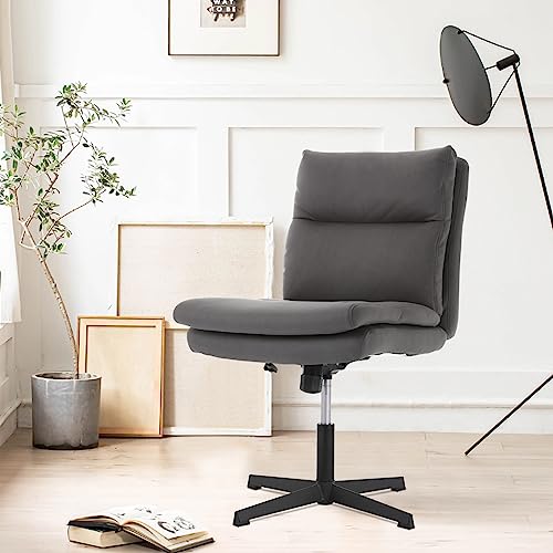 LUCKWIND Armless Home Office Desk Chair No Wheels, Modern Double Padded Ergonomic Vanity Chair, Mid-Back Height Adjustable Cushioned Swivel Task Chairs, Wide Seat (Dark Grey)