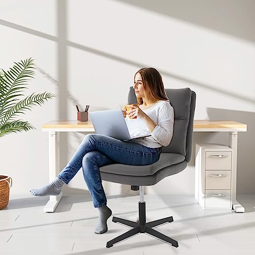 LUCKWIND Armless Home Office Desk Chair No Wheels, Modern Double Padded Ergonomic Vanity Chair, Mid-Back Height Adjustable Cushioned Swivel Task Chairs, Wide Seat (Dark Grey)