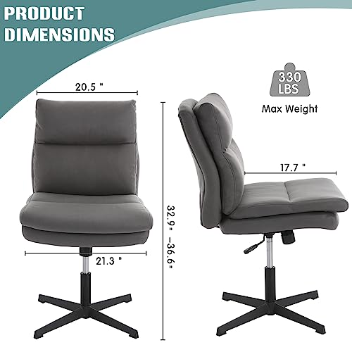 LUCKWIND Armless Home Office Desk Chair No Wheels, Modern Double Padded Ergonomic Vanity Chair, Mid-Back Height Adjustable Cushioned Swivel Task Chairs, Wide Seat (Dark Grey)