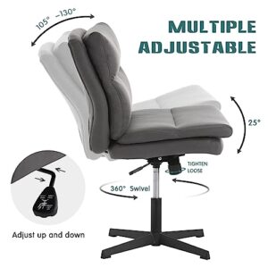 LUCKWIND Armless Home Office Desk Chair No Wheels, Modern Double Padded Ergonomic Vanity Chair, Mid-Back Height Adjustable Cushioned Swivel Task Chairs, Wide Seat (Dark Grey)