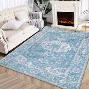 fashionwu washable rug 8x10 persian area rug medallion non-slip floor mat soft and velvet large floor cover for bedroom living room 8x10 rug aesthetic carpet non-shedding anti-slip large mat, teal