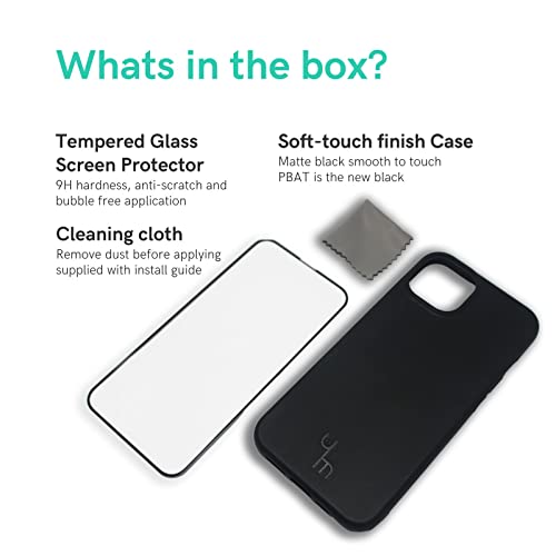 caseym iPhone 14 Pro Biodegradable Phone Case and Screen Protector Bundle - Eco-Conscious Phone Protection - Matte Black