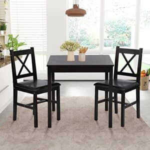 pazidom small dining table set 3 piece wood dinning room table set for 2, square kitchen table and 2 chairs, space saving dinette for kitchen, dining room, appartment, dark brown