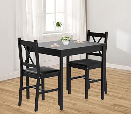 Pazidom Small Dining Table Set 3 Piece Wood Dinning Room Table Set for 2, Square Kitchen Table and 2 Chairs, Space Saving Dinette for Kitchen, Dining Room, Appartment, Dark Brown