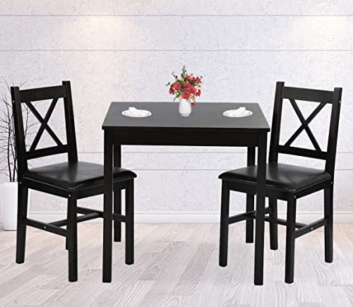 Pazidom Small Dining Table Set 3 Piece Wood Dinning Room Table Set for 2, Square Kitchen Table and 2 Chairs, Space Saving Dinette for Kitchen, Dining Room, Appartment, Dark Brown