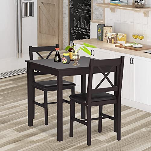 Pazidom Small Dining Table Set 3 Piece Wood Dinning Room Table Set for 2, Square Kitchen Table and 2 Chairs, Space Saving Dinette for Kitchen, Dining Room, Appartment, Dark Brown