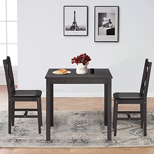 Pazidom Small Dining Table Set 3 Piece Wood Dinning Room Table Set for 2, Square Kitchen Table and 2 Chairs, Space Saving Dinette for Kitchen, Dining Room, Appartment, Dark Brown