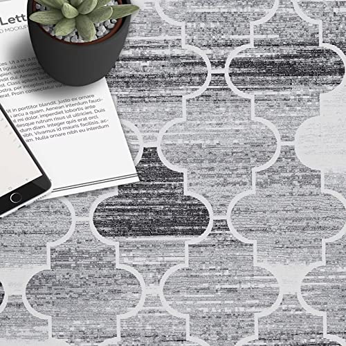 Zacoo 4x6 Modern Rug, Chic Geometric Thin Rug Low Pile Floor Cover Moroccan Trellis Area Rug Washable Indoor Anti-Slip Throw Carpet for Living Room Bedroom Entry Dining Room Floor Carpet, Grey