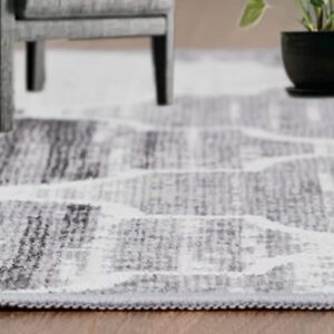 Zacoo 4x6 Modern Rug, Chic Geometric Thin Rug Low Pile Floor Cover Moroccan Trellis Area Rug Washable Indoor Anti-Slip Throw Carpet for Living Room Bedroom Entry Dining Room Floor Carpet, Grey